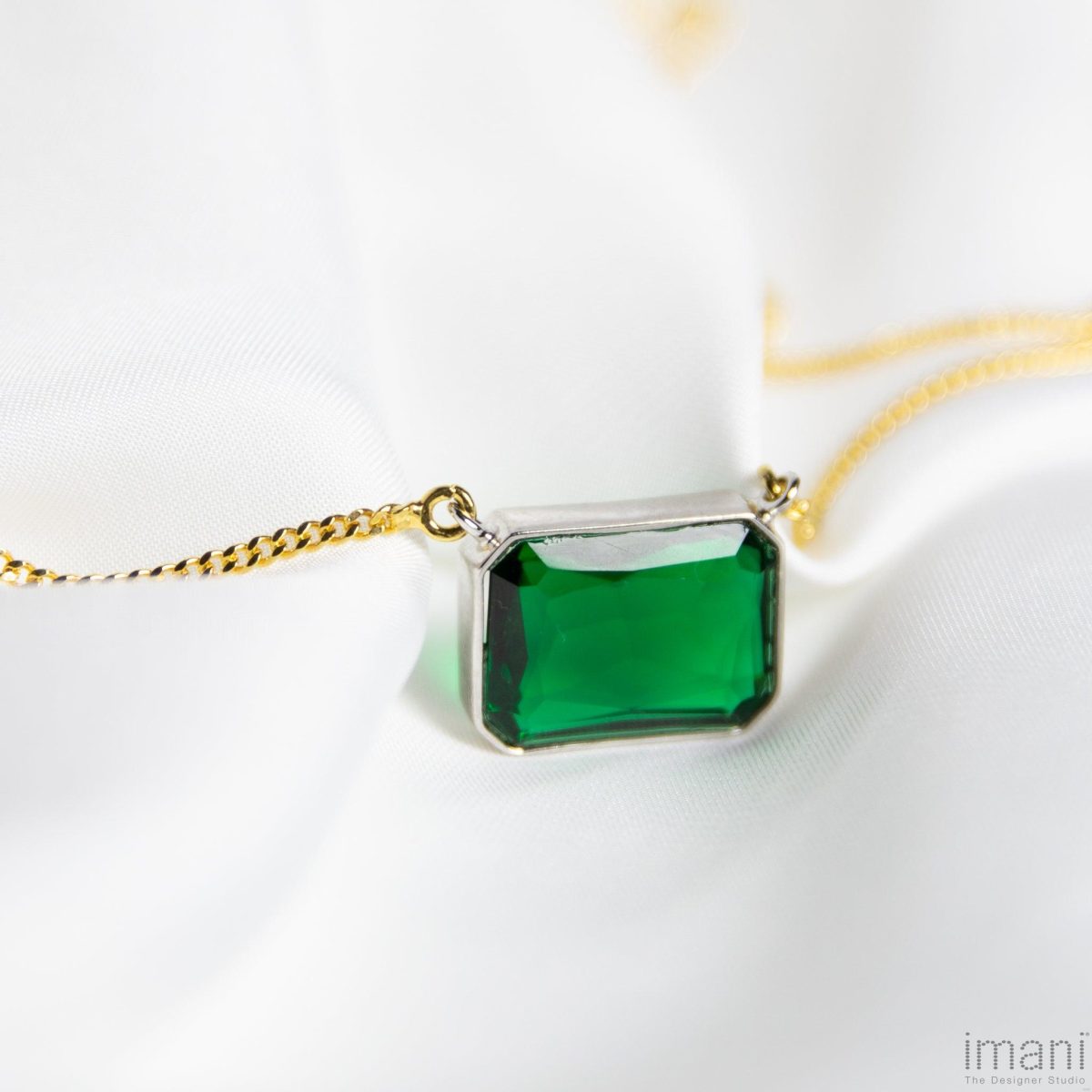 Forest Green Gem Drop Necklace, Two-Tone - Imani Studio