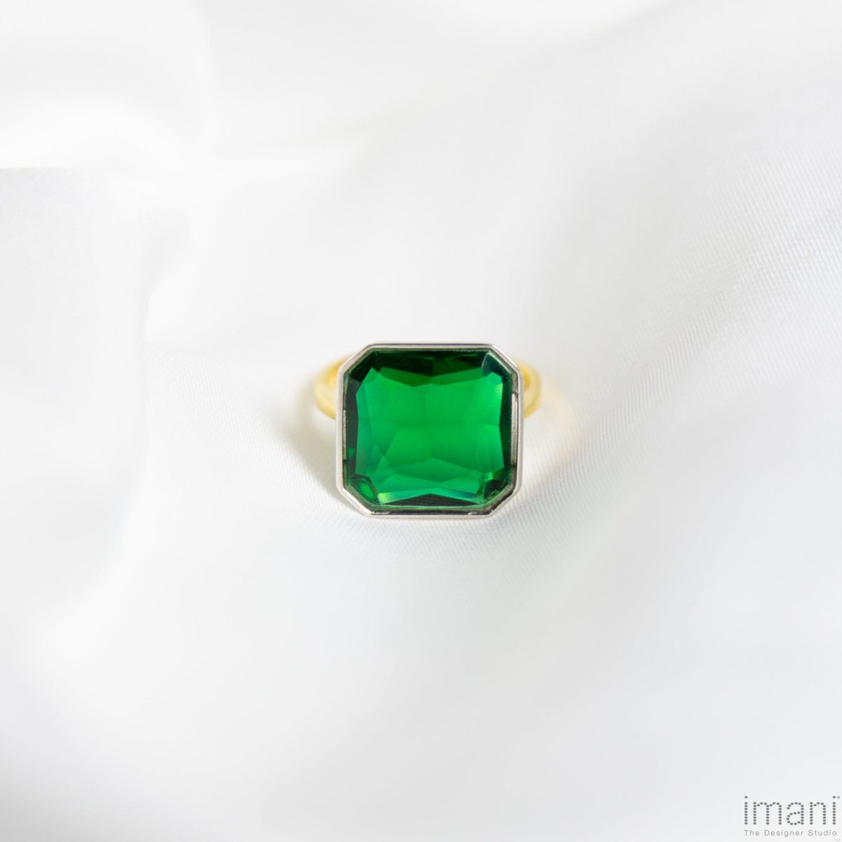 Forest Green Gem Drop Ring, Two-Tone - Imani Studio