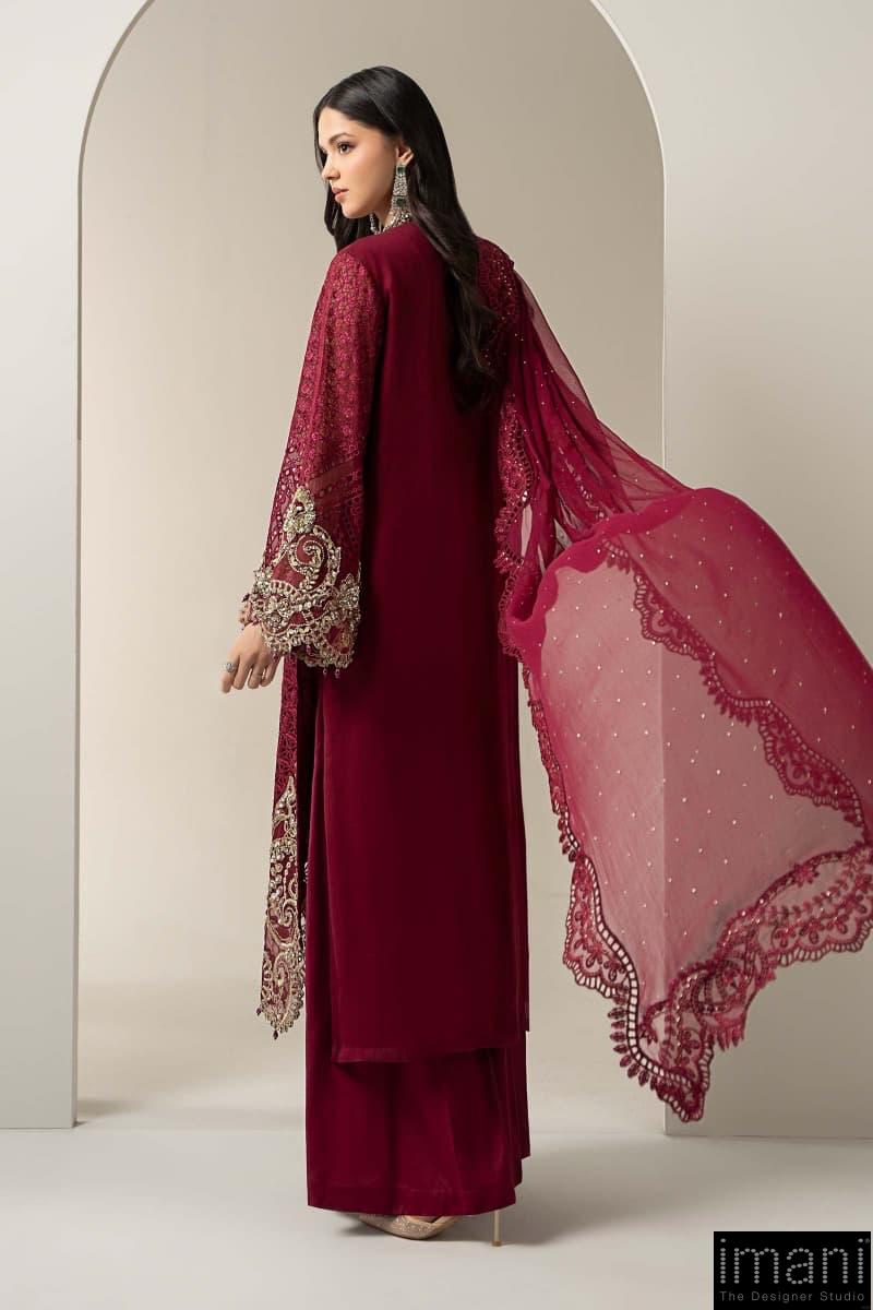 Luxury Formal Magenta Embroidered Chiffon Suit MBDS-W3006MT - Imani Studio