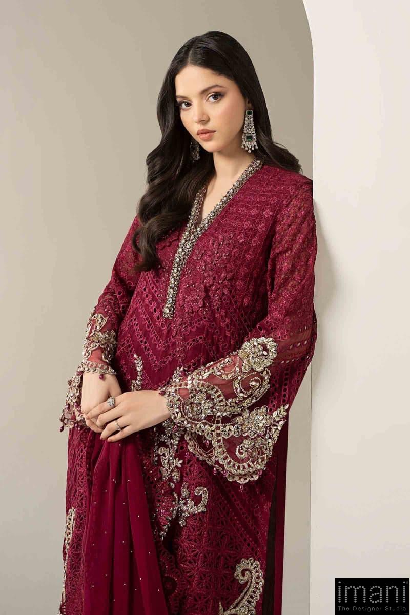 Luxury Formal Magenta Embroidered Chiffon Suit MBDS-W3003MT - Imani Studio