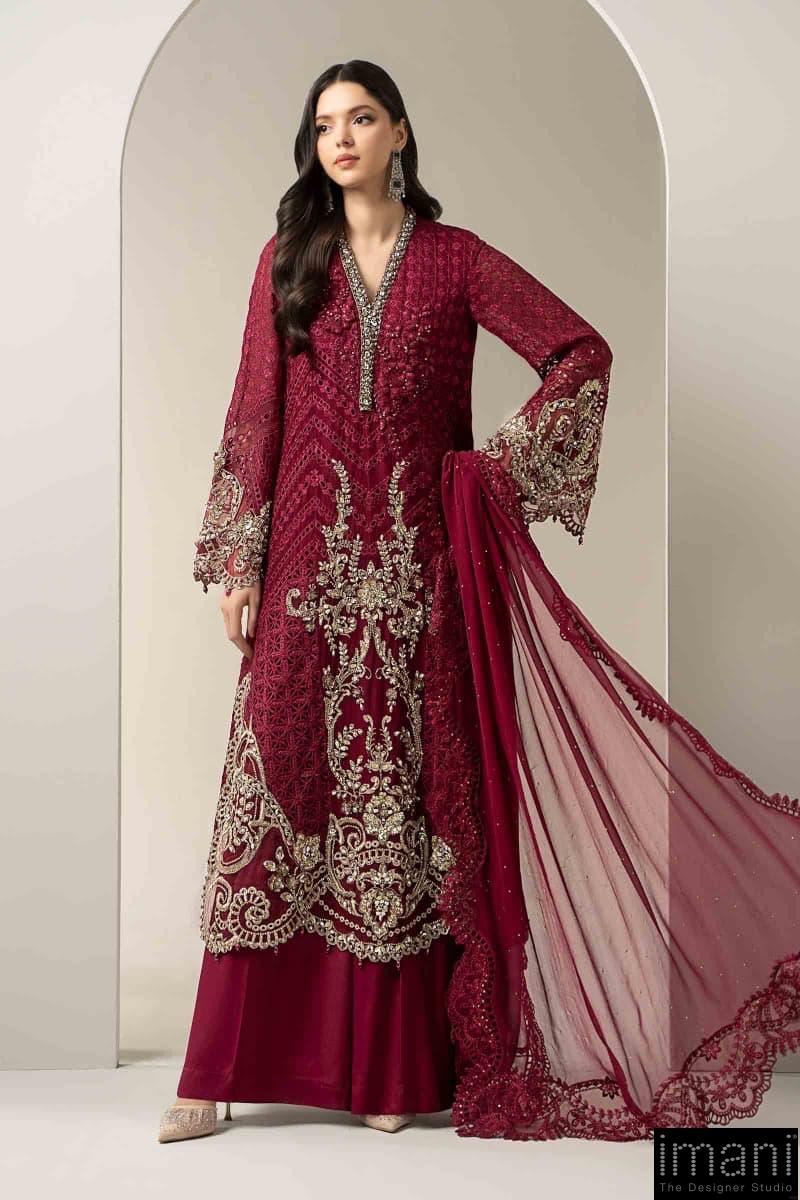 Luxury Formal Magenta Embroidered Chiffon Suit MBDS-W3003MT - Imani Studio