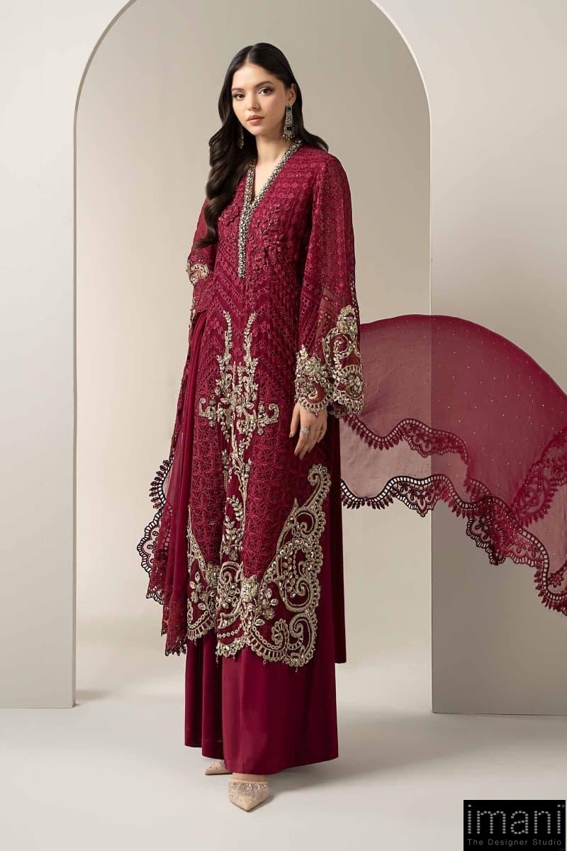 Luxury Formal Magenta Embroidered Chiffon Suit MBDS-W3003MT - Imani Studio